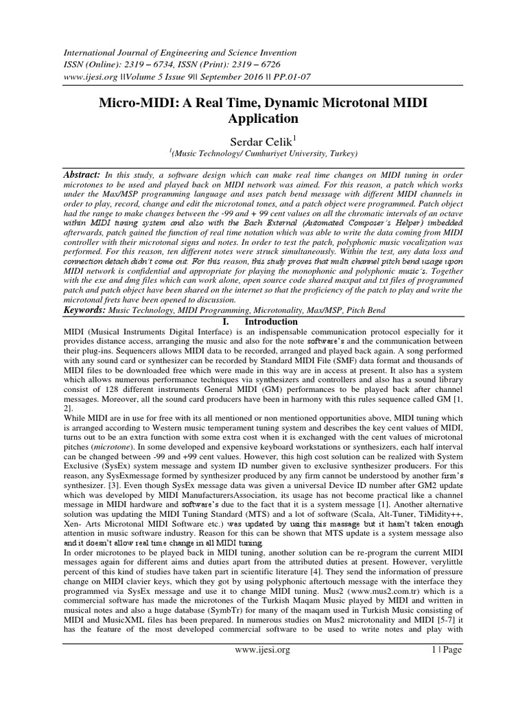 Micro-MIDI: A Real Time, Dynamic Microtonal MIDI Application | PDF | Synthesizer | Computing