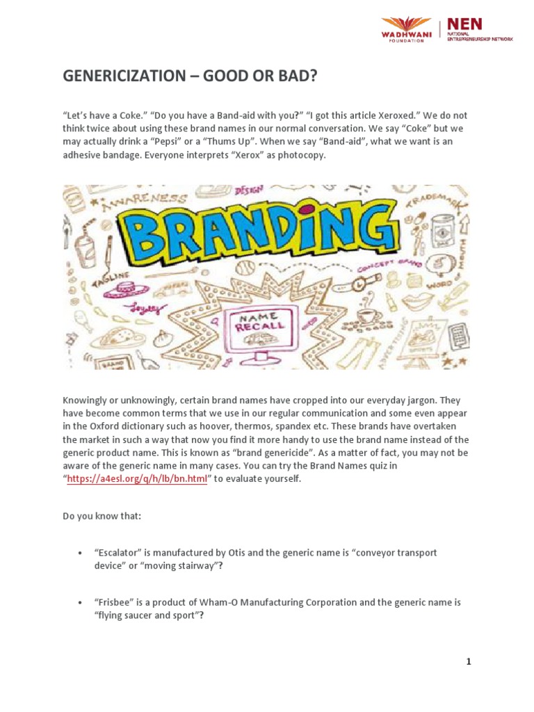 Genericization Good or Bad | PDF | Brand | Trademark