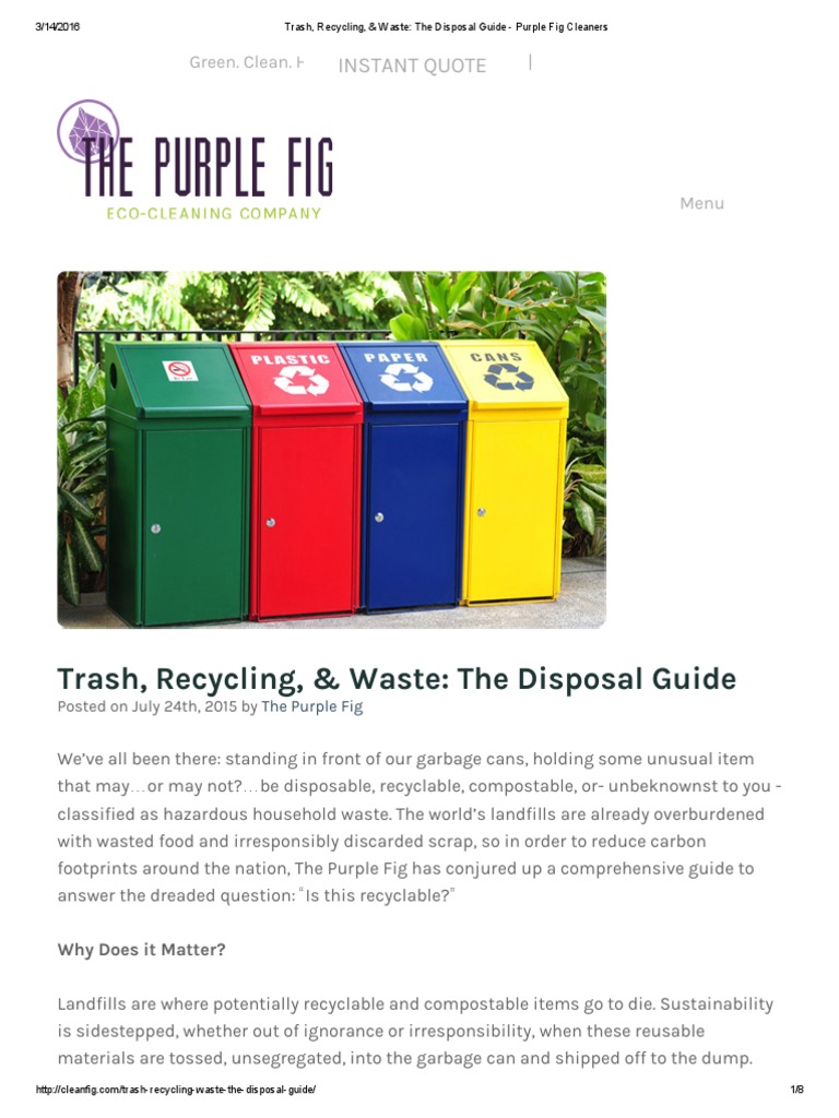 Trash, Recycling, & Waste - The Disposal Guide - Purple Fig Cleaners ...