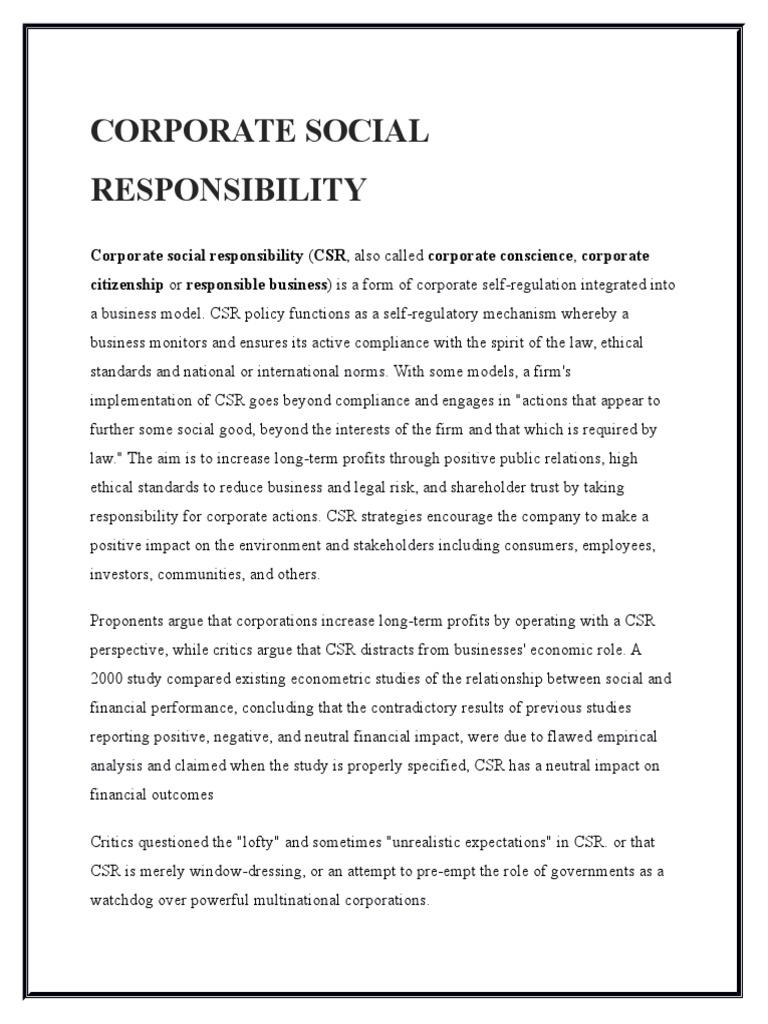 Understanding Corporate Social Responsibility | PDF | Corporate Social ...