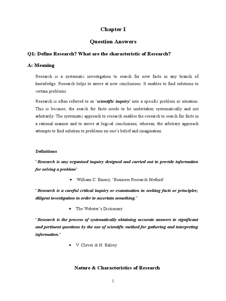 Question Answers: Q1: Define Research? What Are The Characteristic of ...
