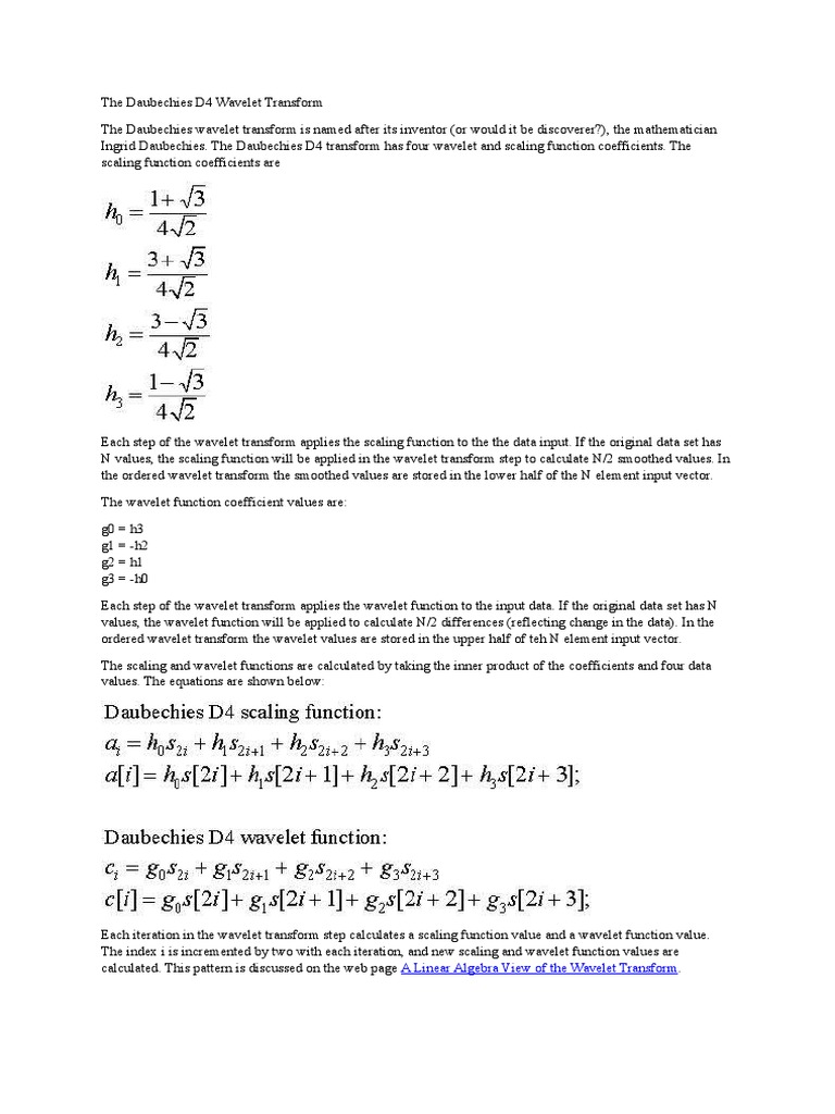 The Daubechies D4 Wavelet Transform Download Free Pdf Wavelet Matrix Mathematics 