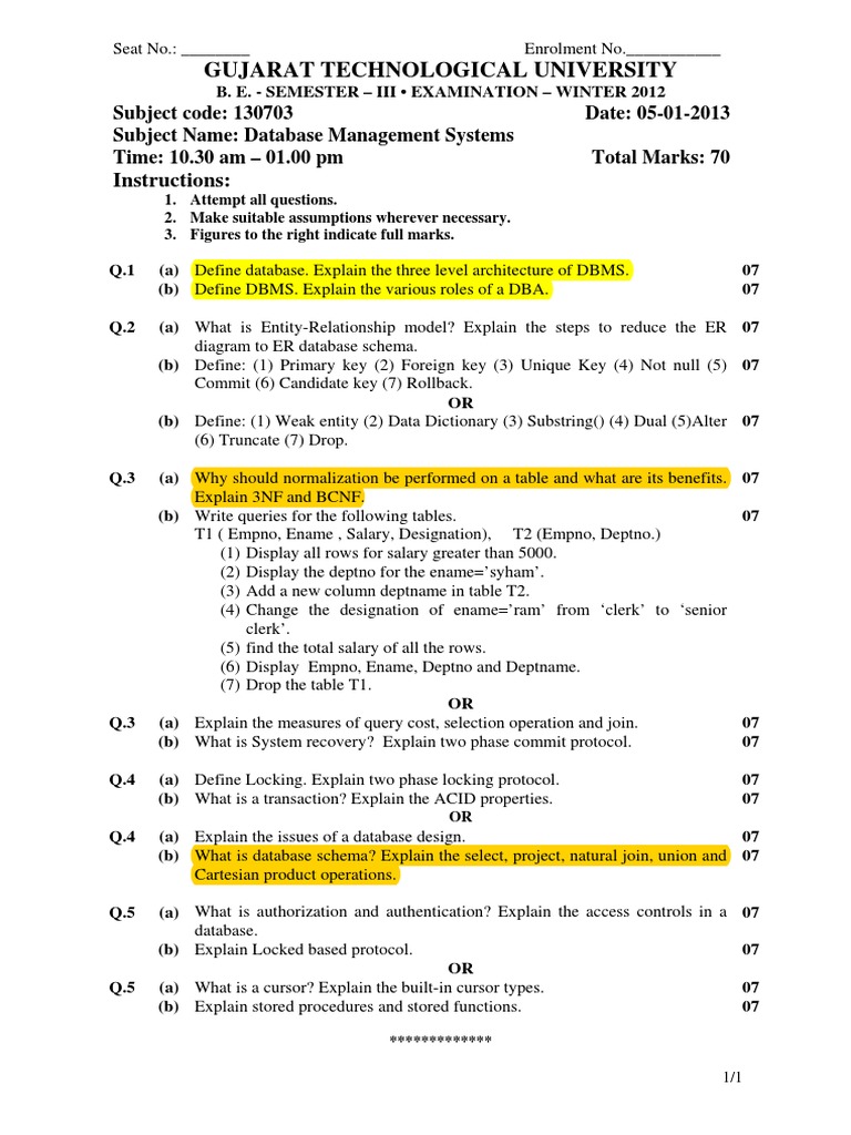 Gujarat Technological University: Instructions | PDF