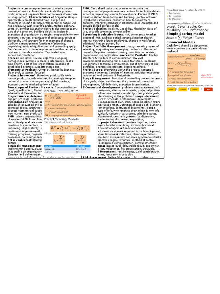 Project Management Cheat Sheet | PDF | Strategic Management ...