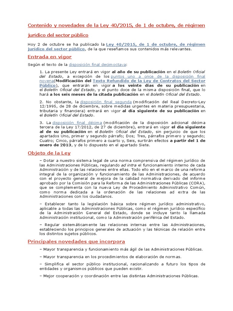 Contenido y Novedades de La Ley 40_2015, De 1 de Octubre, De Régimen ...