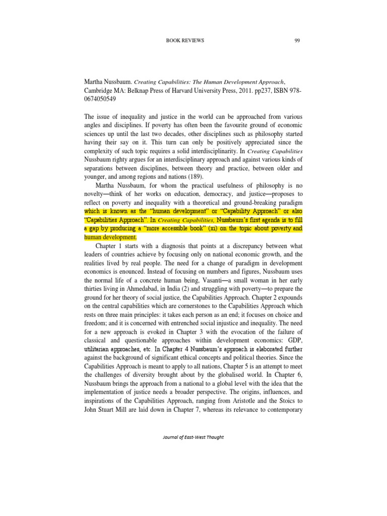 Nussbaum's Capabilities Approach Explained | PDF | Sociological ...