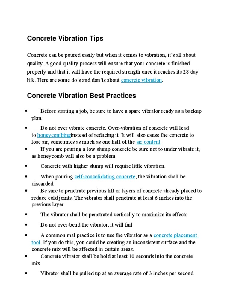 Concrete Vibration Tips | PDF | Concrete | Civil Engineering