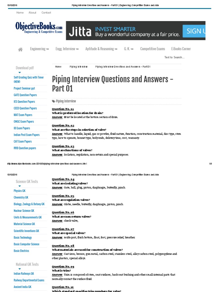 Piping Interview Questions and Answers - Part 01 - Engineering ...