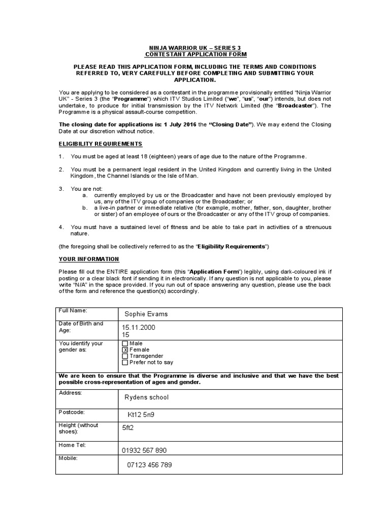 Ninja Warrior Application | PDF | Personally Identifiable Information ...