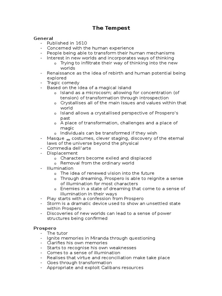 Advanced English Notes - The Tempest | PDF | The Tempest