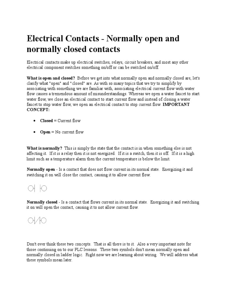 Electrical Contacts - NO vs NC | PDF | Switch | Relay