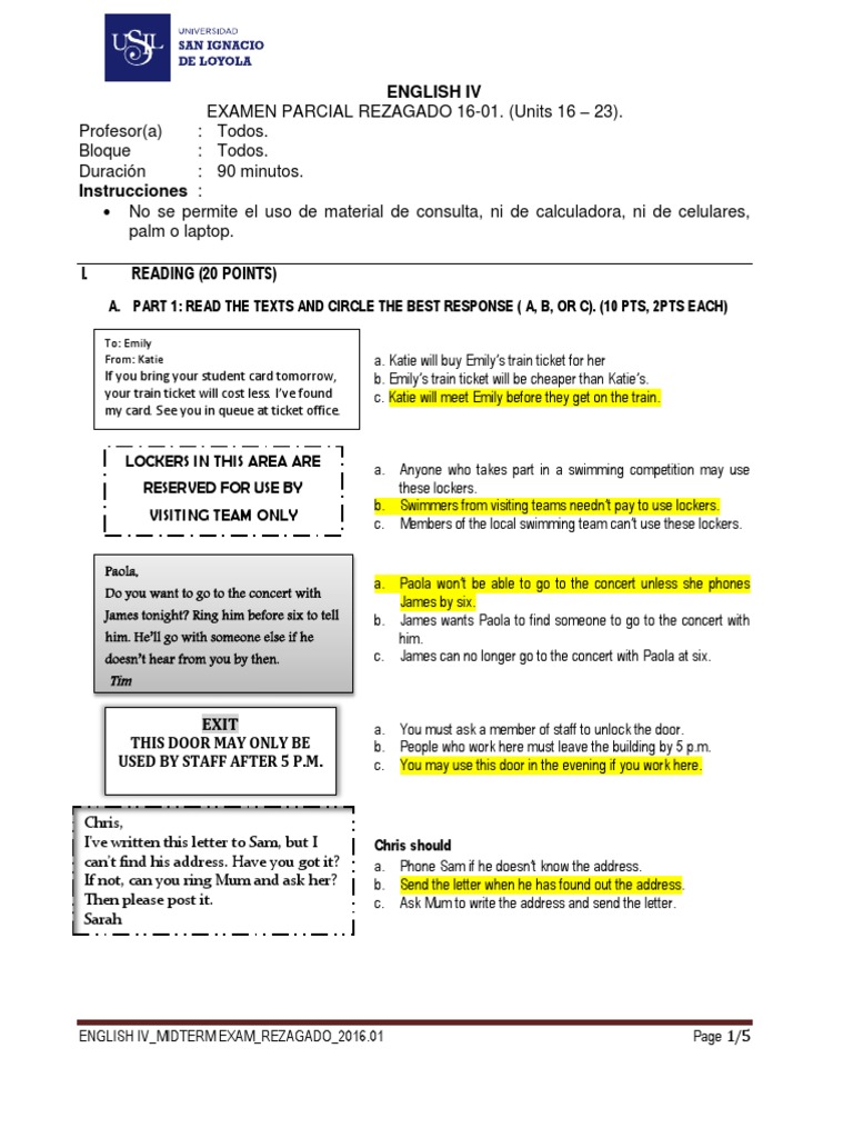 English IV Midterm Exam 2016 Guide | PDF | Languages