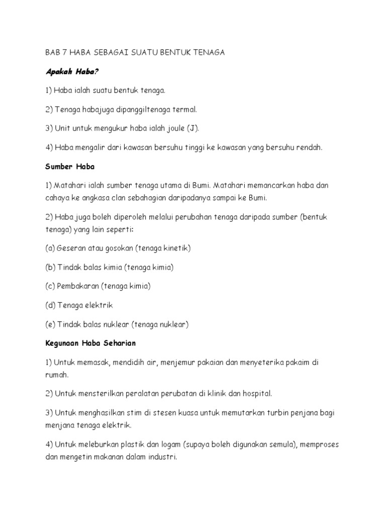 Bab 7 Haba Sebagai Suatu Bentuk Tenaga | PDF
