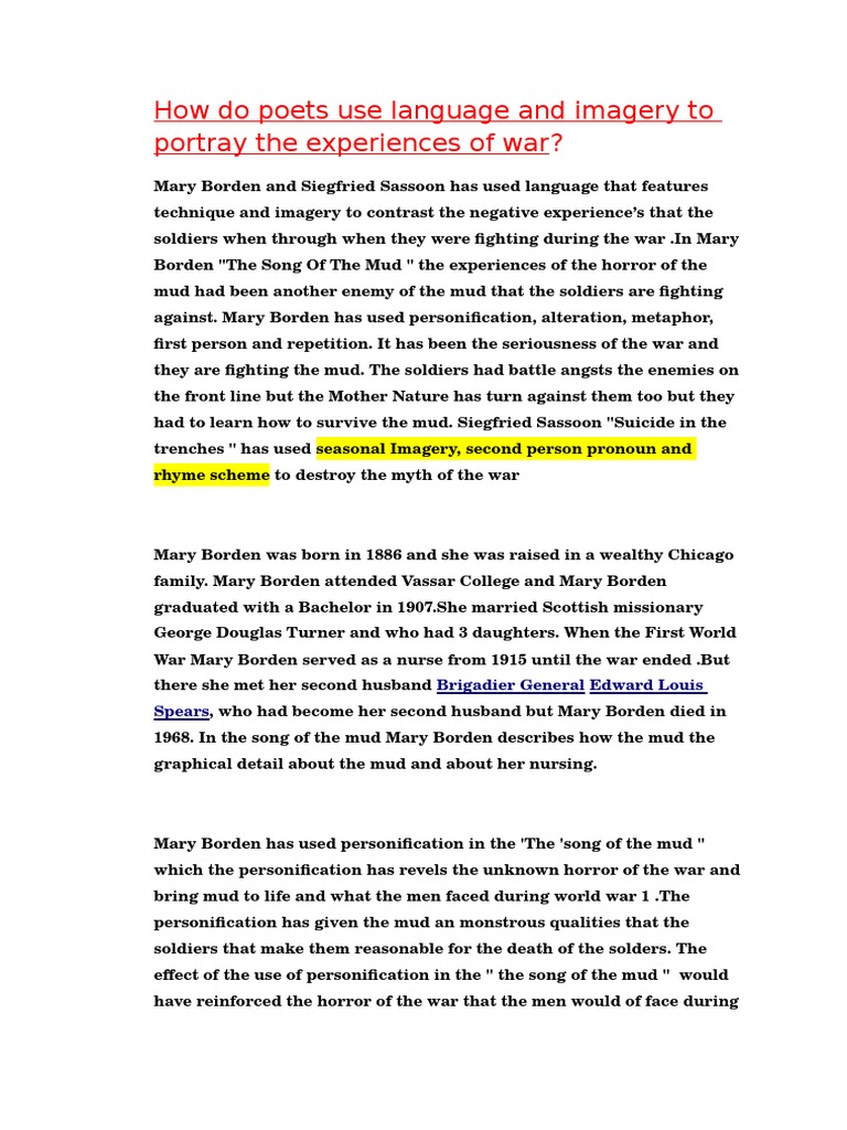 How Do Poets Use Language and Imagery To Portray The Experiences of War ...