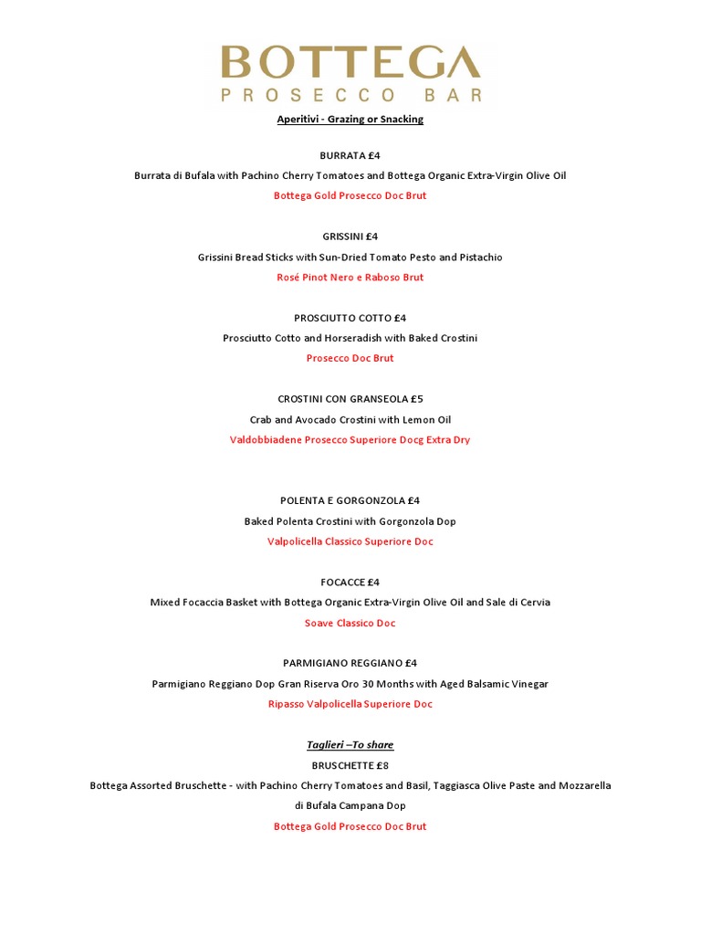 Bottega Food Menu | PDF | Mozzarella | Salad