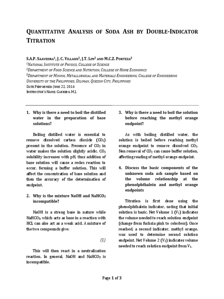 Quantitative Analysis of Soda Ash by Double-Indicator Titration | PDF ...