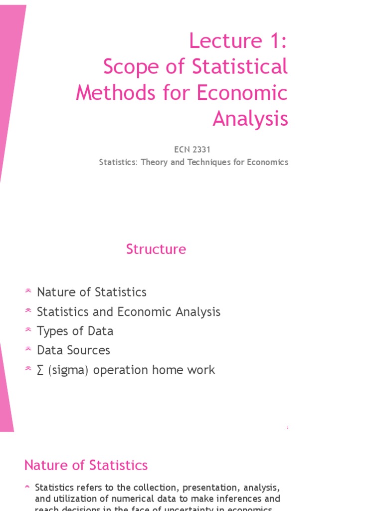 Lecture 1 ECN 2331 (Scope of Statistical Methods For Economic Analysis) - 1 | PDF | Level Of ...