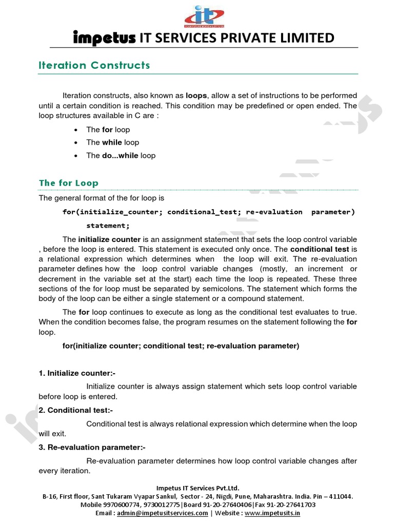 Looping Constructs in C | PDF | Control Flow | Areas Of Computer Science