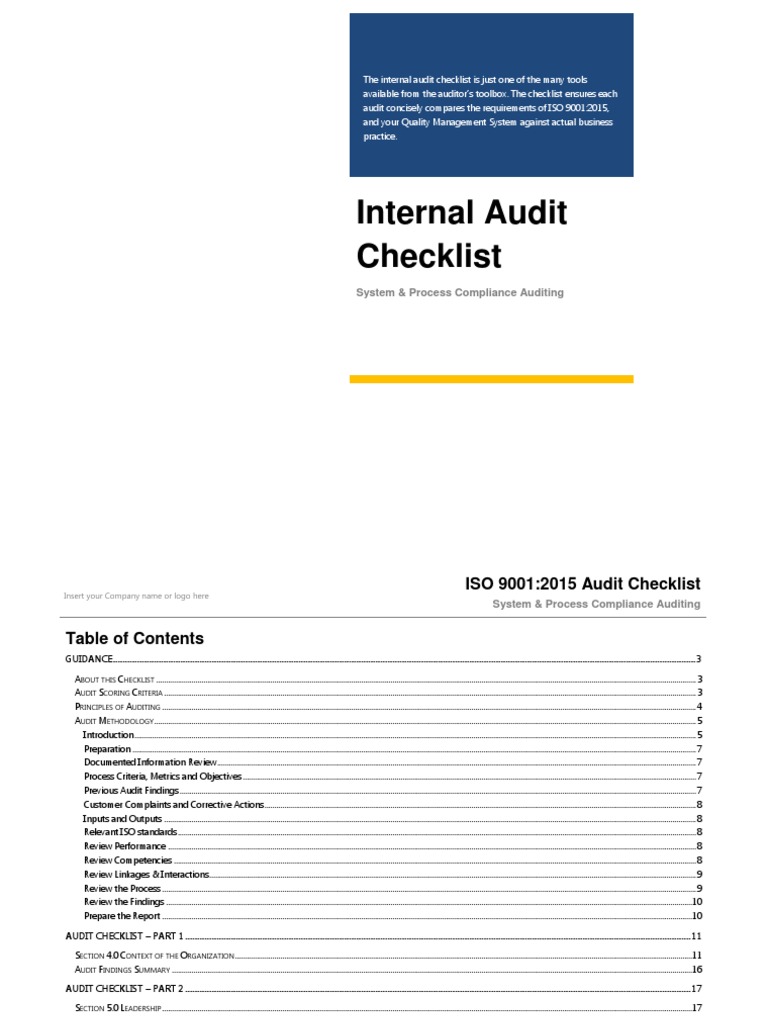 Internal Audit Checklist: System & Process Compliance Auditing ...
