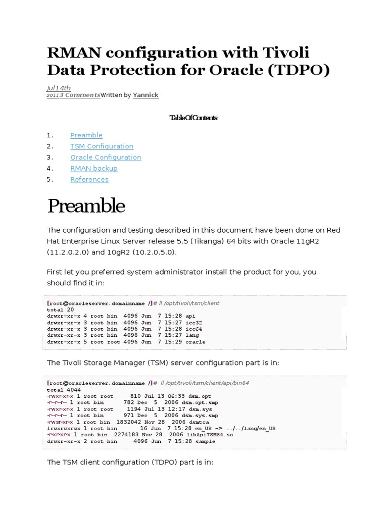 Tivoli Backups Example | PDF | Oracle Database | Databases