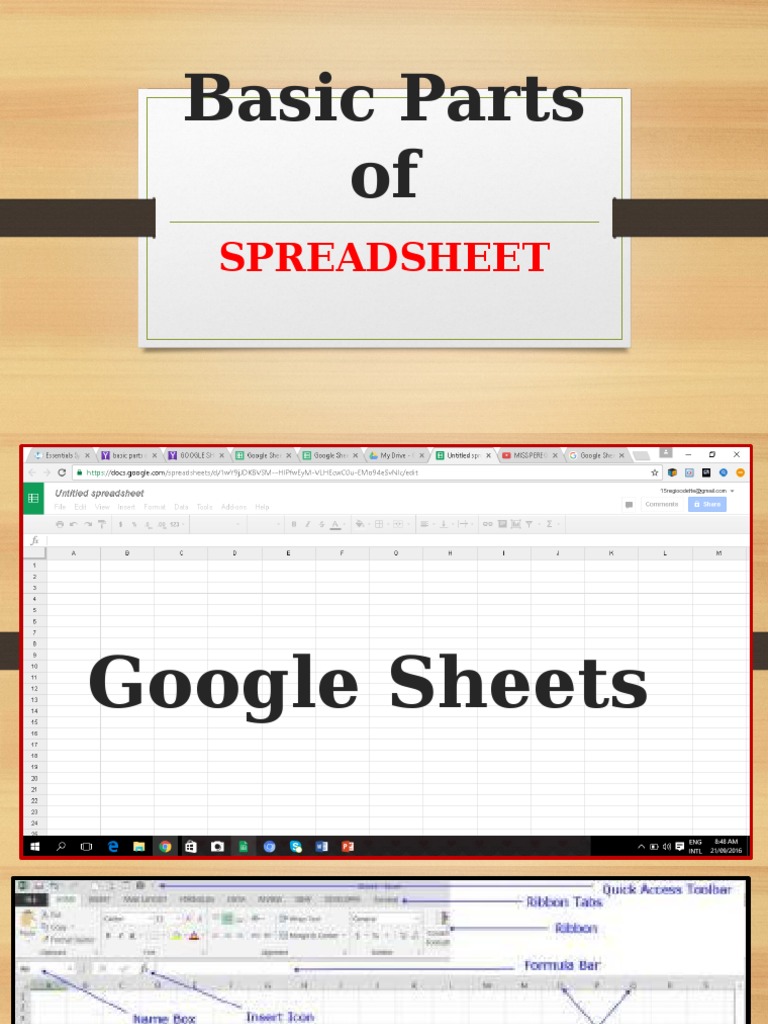 Google Sheets: Basic Parts Overview | PDF | Worksheet | Spreadsheet