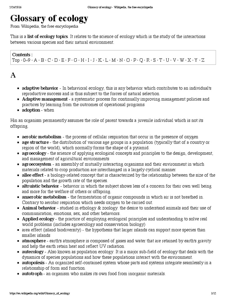 Glossary of Ecology | PDF | Ecology | Ecosystem