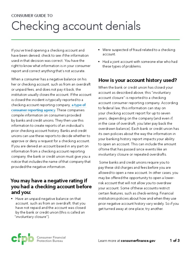 CFPB Consumer Guide To Being Denied An Account | PDF | Overdraft ...