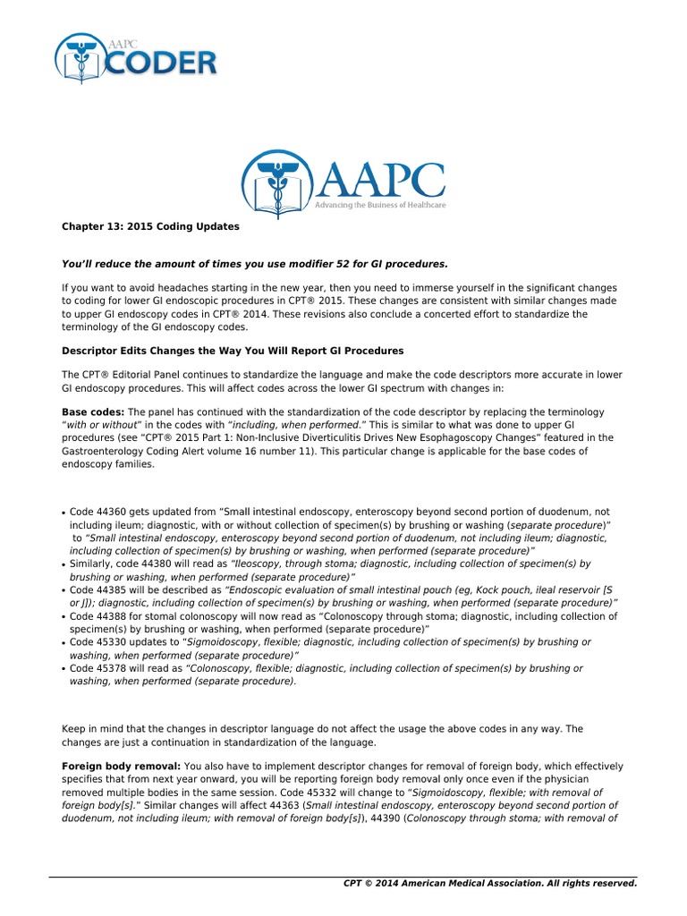 2015 Coding Updates | Download Free PDF | Colonoscopy | Large Intestine