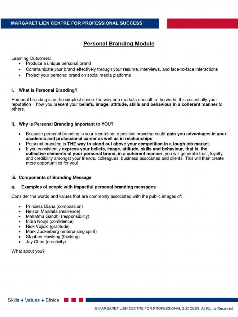 Personal Branding Handout 3 | PDF | Recruitment | Linked In