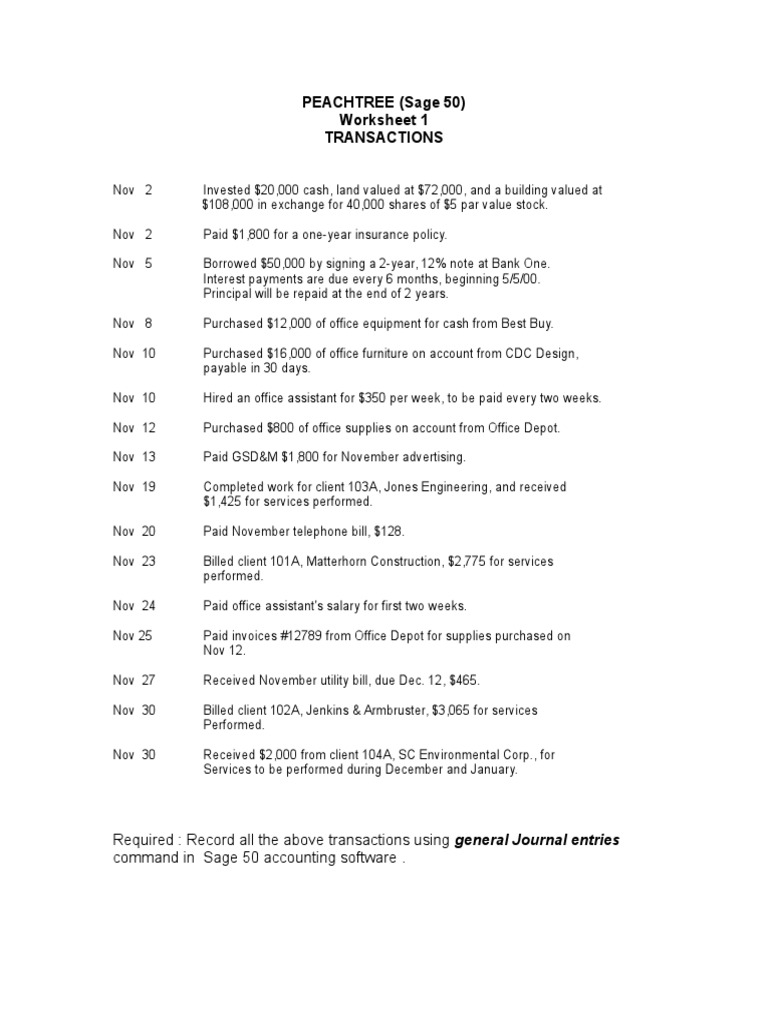 Peachtree (Worksheet 1) | PDF