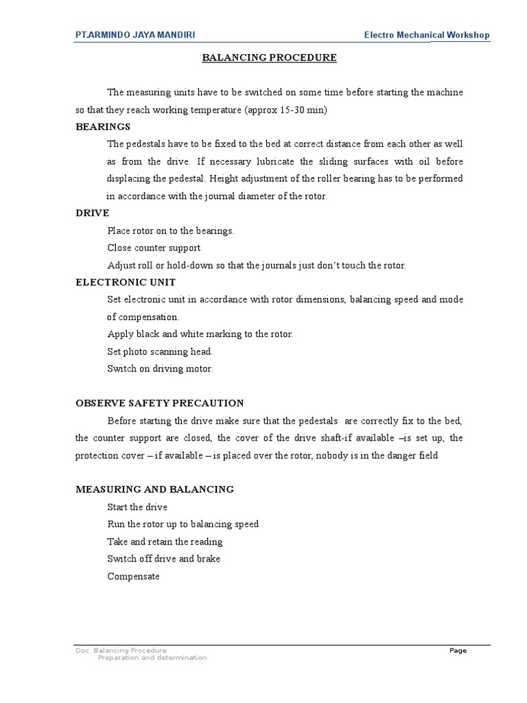 Balancing Procedure: PT - Armindo Jaya Mandiri Electro Mechanical ...