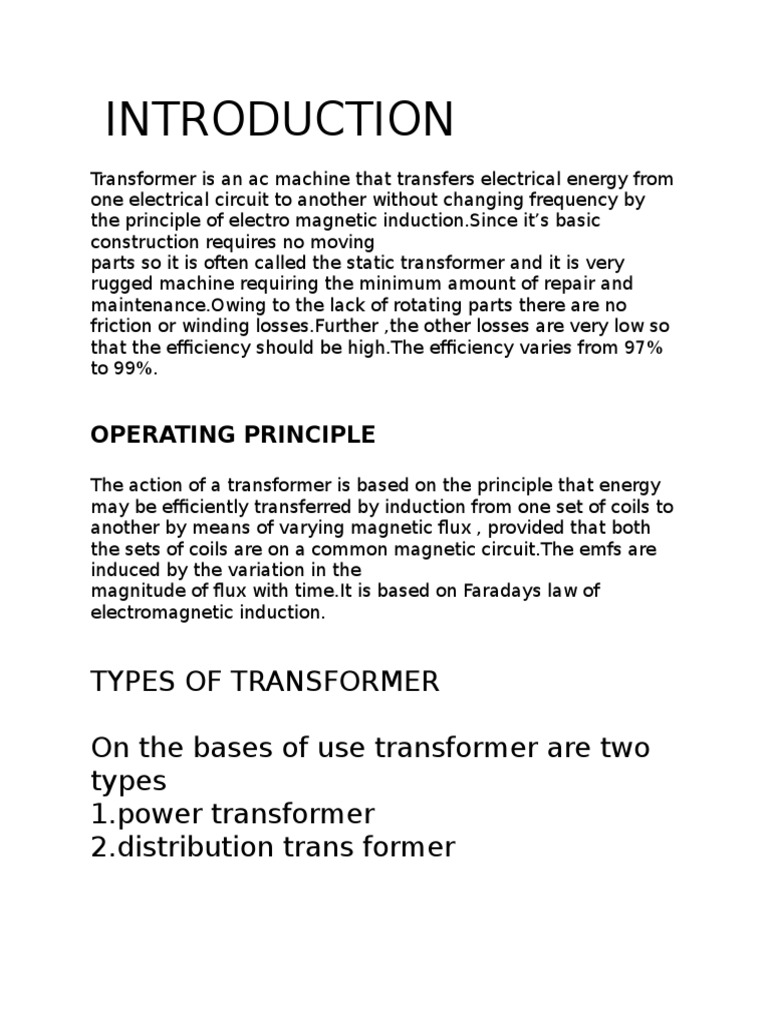 Introduction For Power Transformer | PDF | Electromagnetic Induction ...