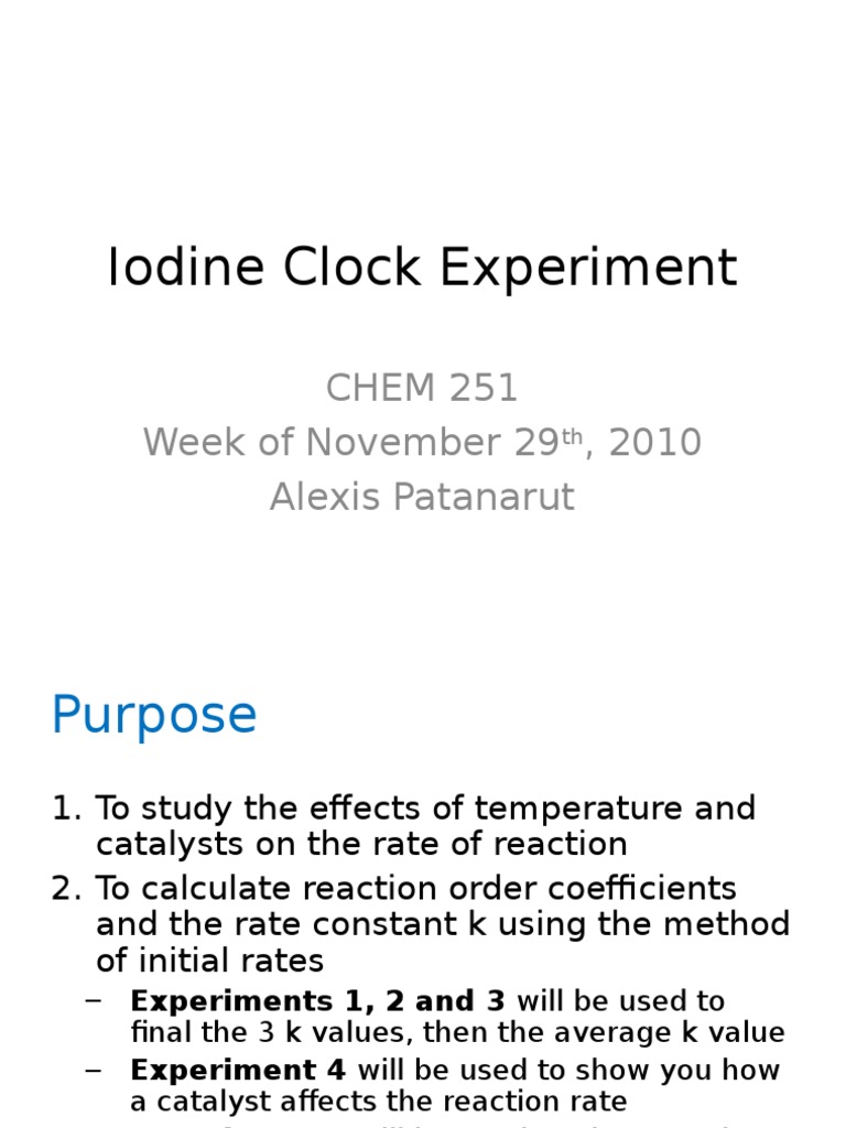 Iodine Clock Reaction Lab Report | PDF | Reaction Rate | Concentration