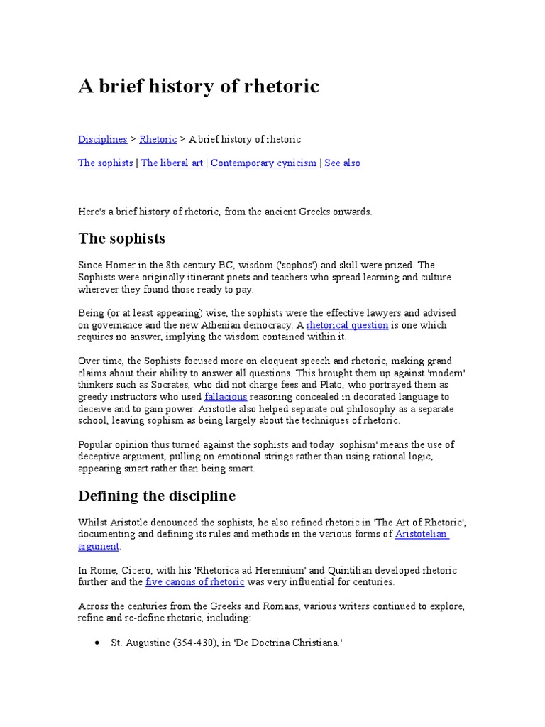 A Brief History of Rhetoric: The Sophists | PDF | Sophism | Rhetoric