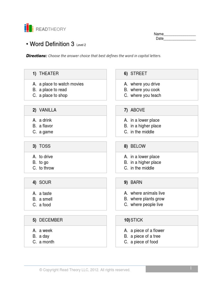 Level 2 Word Definition 3 PDF | PDF