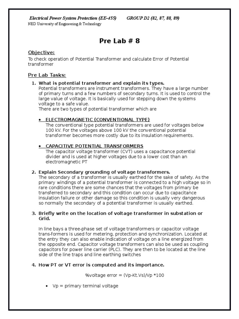 Pre Lab # 8: Objective | PDF | Transformer | Capacitor