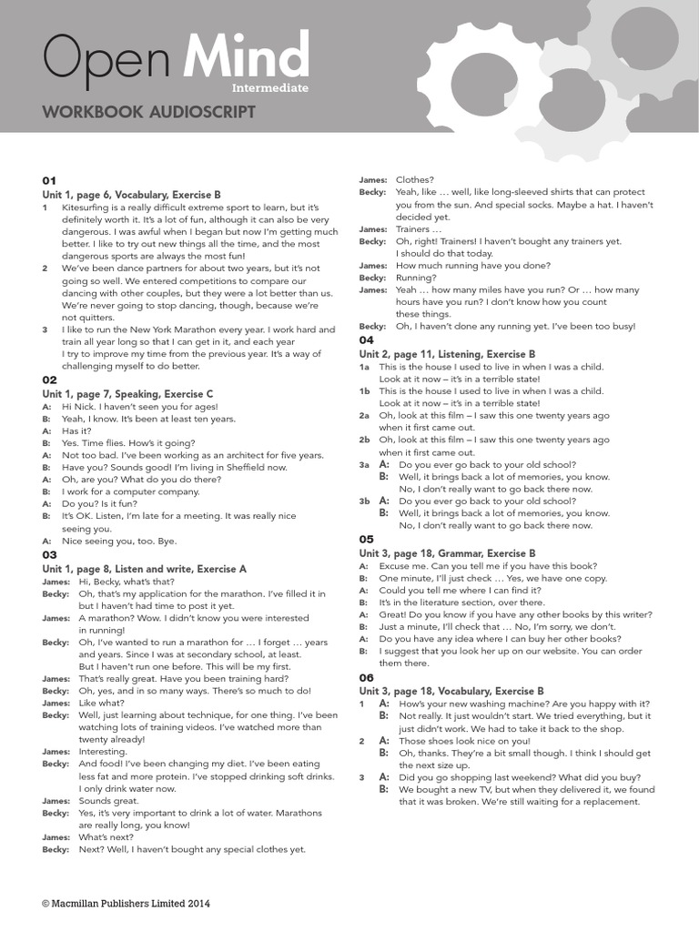 Open Mind Intermediate Workbook Audioscript | PDF | Television Programs | Occupational Stress
