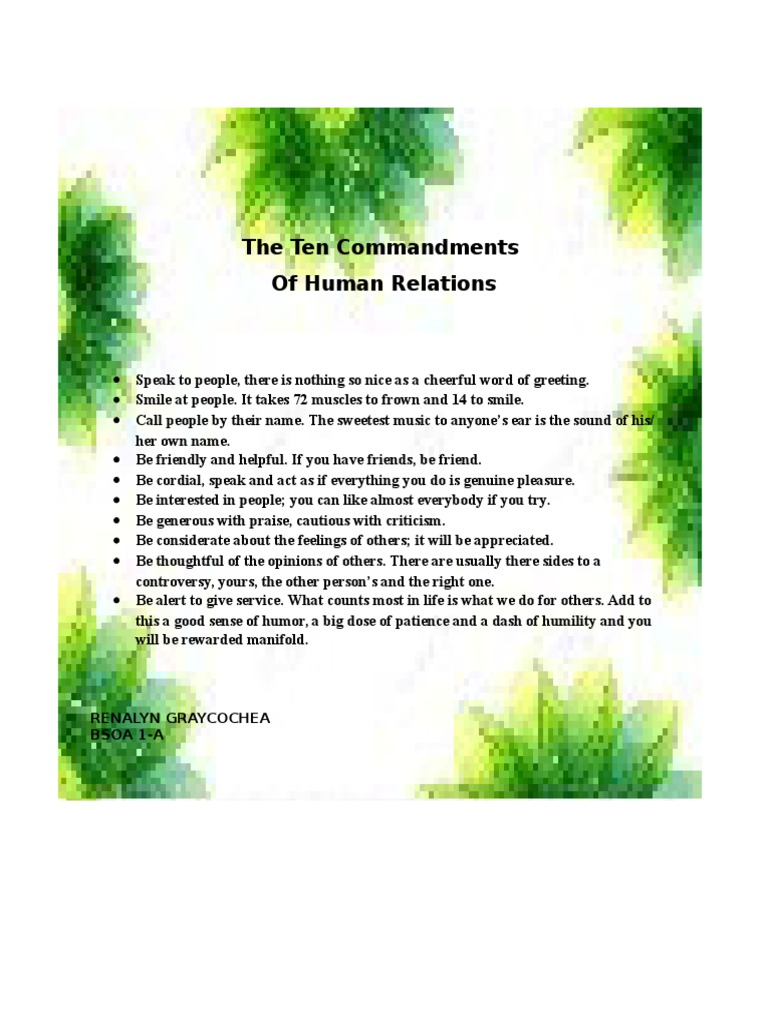 Ten Commandments of Human Relations | PDF | Career & Growth | Self ...