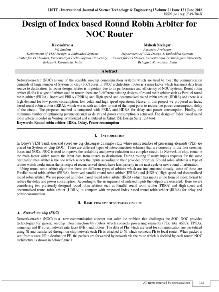 Design of Index Based Round Robin Arbiter For NOC Router | PDF | System On A Chip | Computer Network