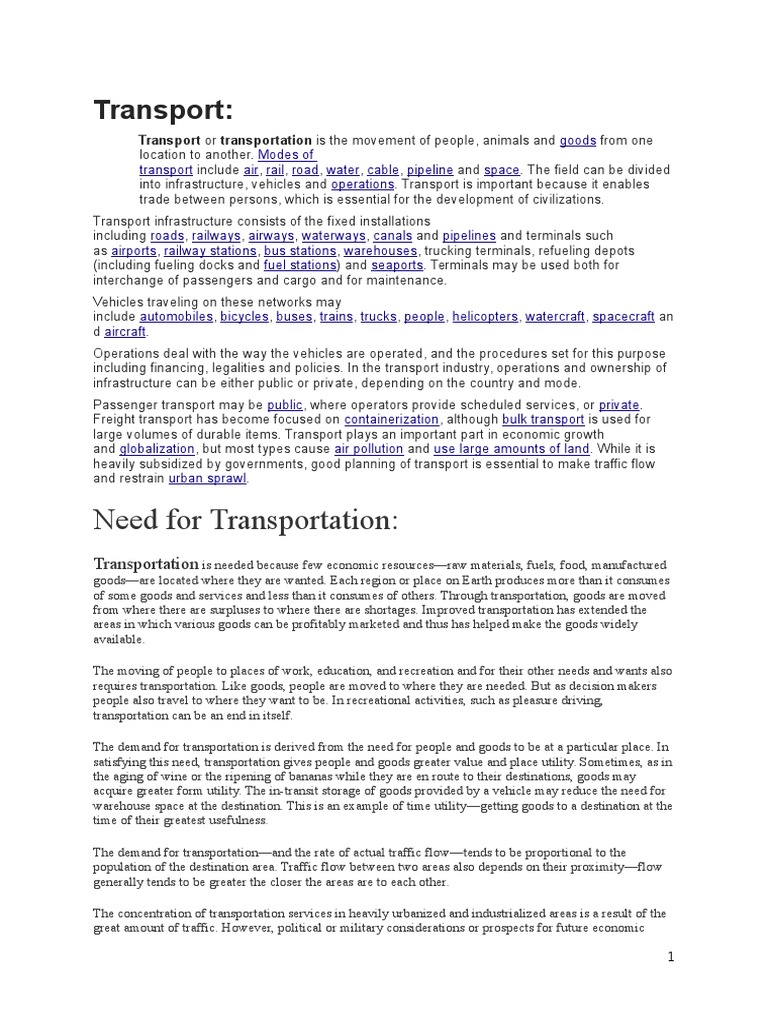 Transport:: Need For Transportation | PDF | Transport | Rail Transport