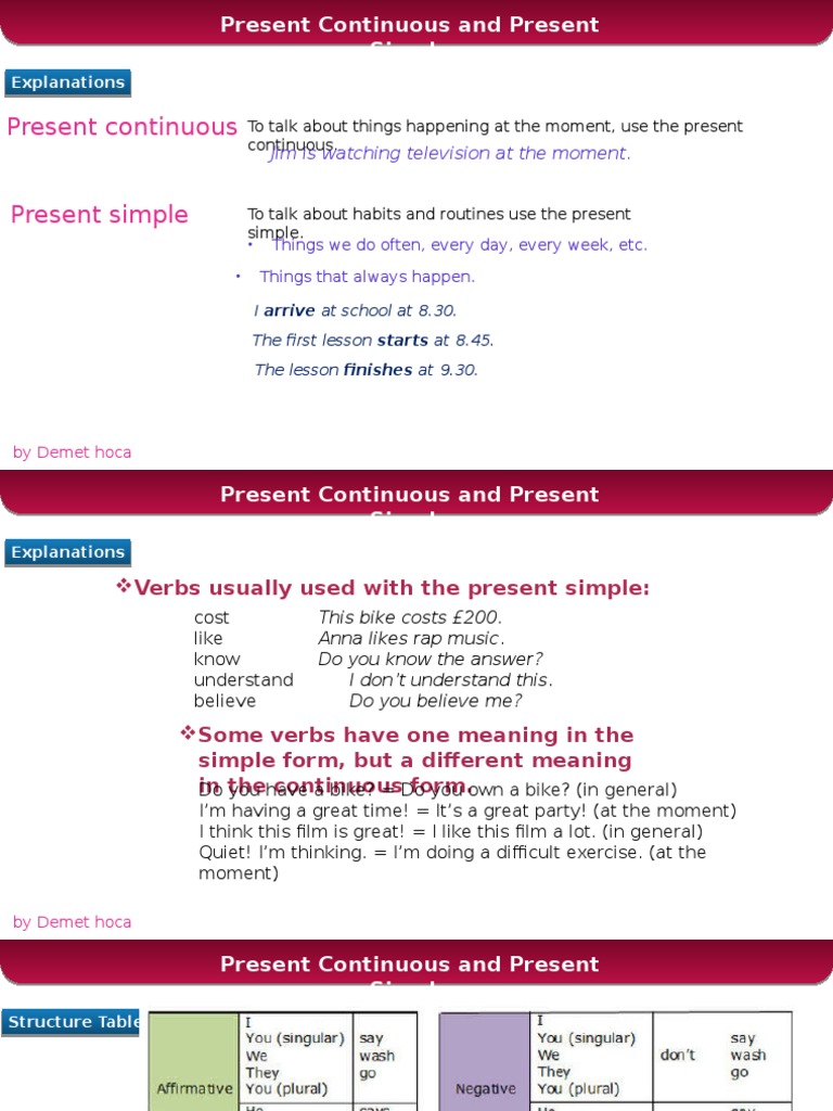 Present Simple Vs Present Cont | PDF | Ellipsis | Languages