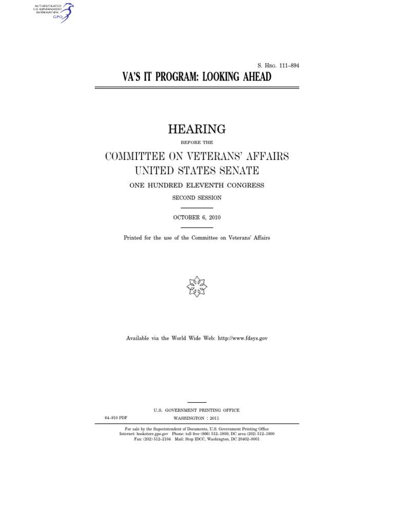 Senate Hearing, 111TH Congress - Va's It Program: Looking Ahead | PDF ...