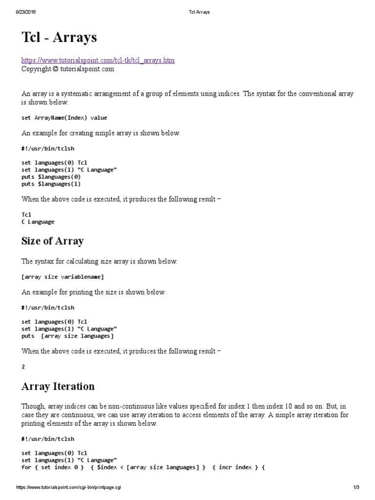 TCL Arrays: Size of Array | PDF