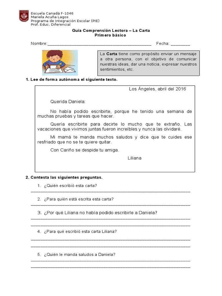 Guía de Comprensión Lectora: La Carta | PDF | Relaciones personales ...