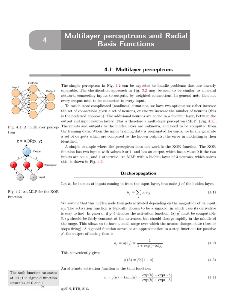 4 Multilayer Perceptrons and Radial Basis Functions | PDF ...