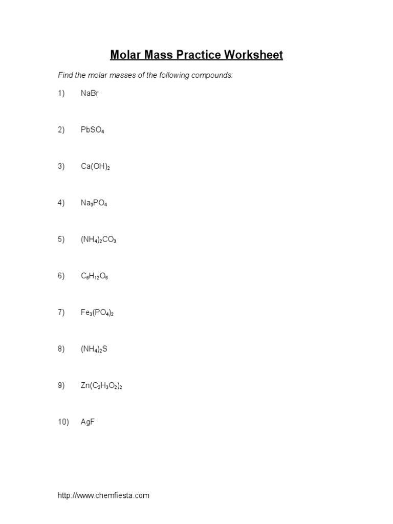 Gram Formula Mass Worksheet | PDF