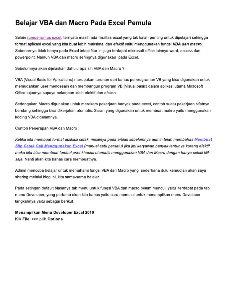 Belajar VBA Dan Macro Pada Excel Pemula | PDF