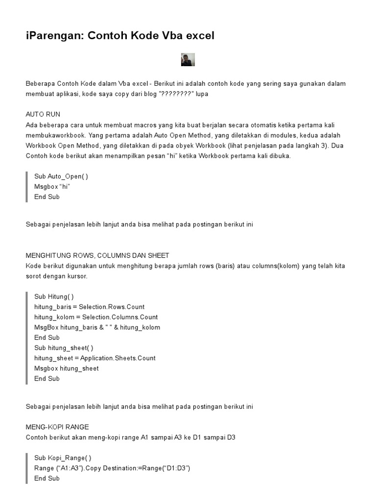 Contoh Kode Vba Excel - IParengan | PDF