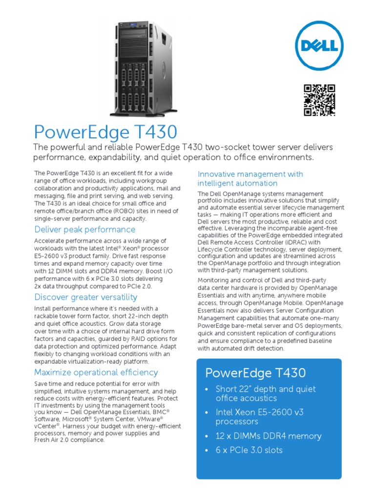 Dell PowerEdge T430 Spec Sheet | Dell | Microsoft