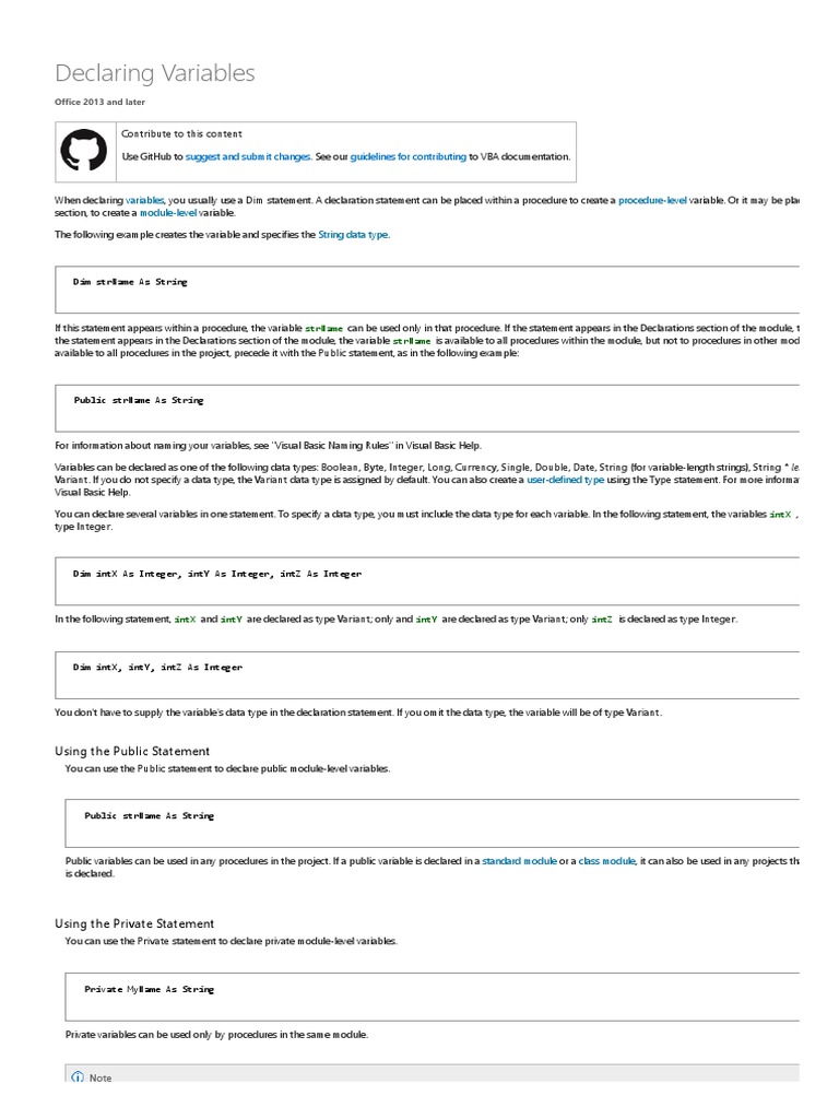 Declaring Variables PDF | PDF | Data Type | Variable (Computer Science)
